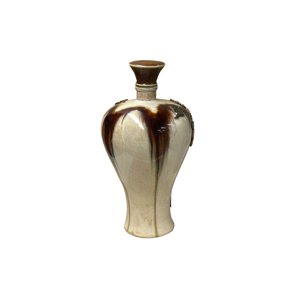 Oriental Silver Color Metal Dragons Motif Ceramic Jar Vase Art ws4801S ...