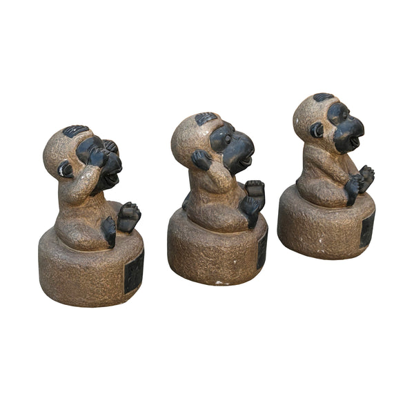 Set 3 Brown Stone Body Black Face Artistic Monkey Statues ws4828S ...