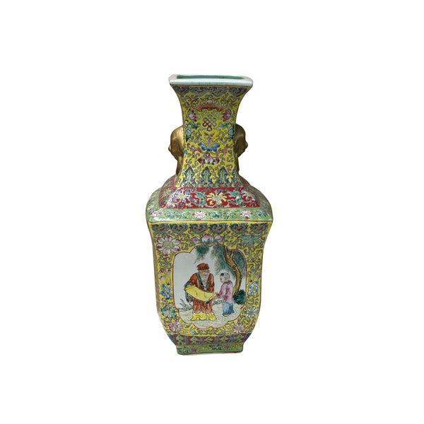 Chinese Yellow Base Canton Famille Mille Fleurs Porcelain Vase ws4855S ...