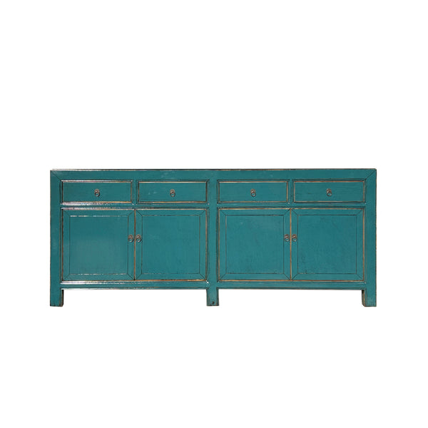 Oriental Distressed Teal Blue Credenza Sideboard Buffet Table Cabinet ...