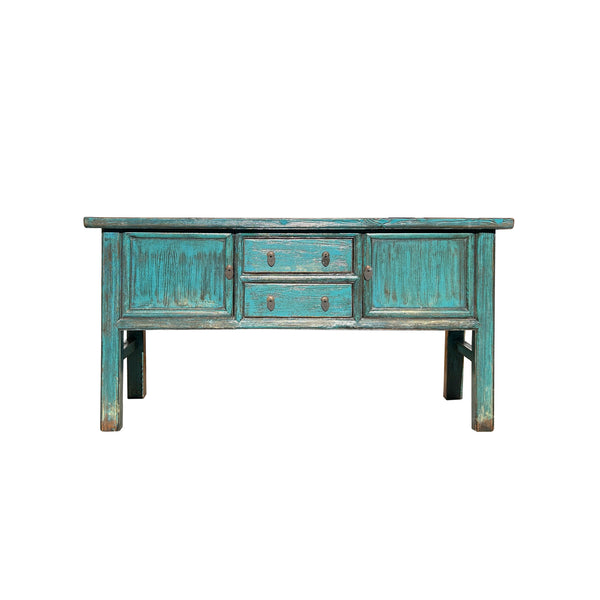 Vintage Chinese Distressed Turquoise Blue Foyer Narrow Side Console Ta ...