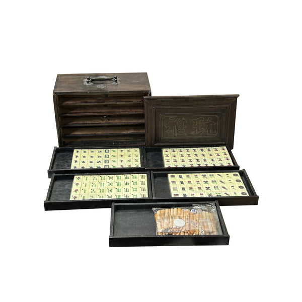 Chinese Mahjong Tiles Set w Characters Inlay Drawers Box Chest ws3942S ...