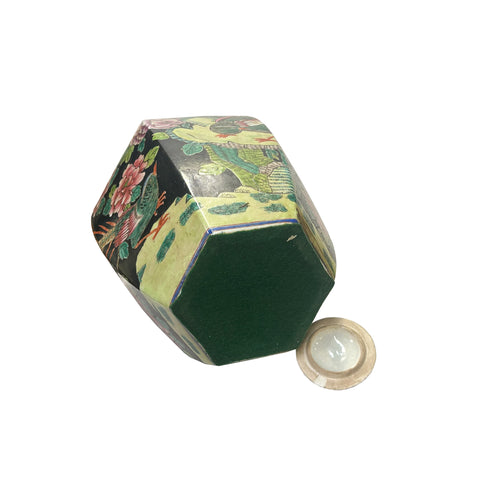 Oriental Vintage Black Base Color Flower Bird Hexagonal Porcelain Jar ...