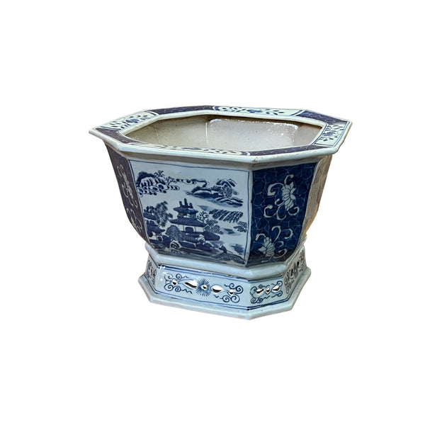 Chinese Blue and White Oriental Scenery Porcelain Square Pot Planter ...