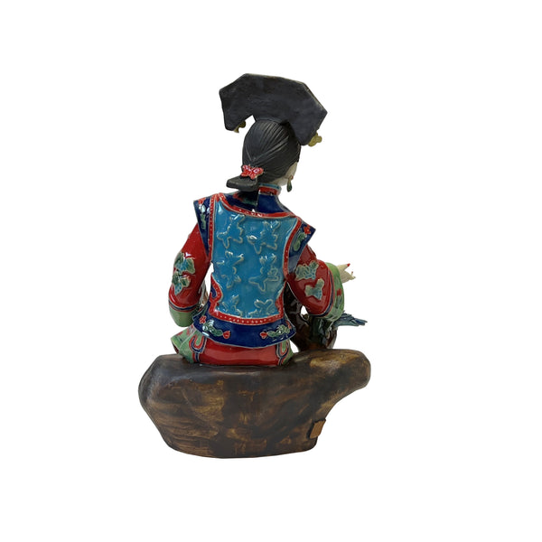 Chinese Oriental Porcelain Qing Style Lady Figure Wearing Liangmao Hat ...