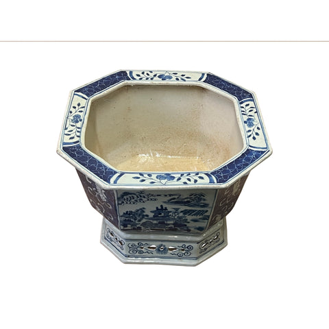 Chinese Blue and White Oriental Scenery Porcelain Square Pot Planter ...