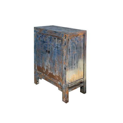 Distressed Bight Blue Mix Color 2 Doors End Table Nightstand Cabinet w ...
