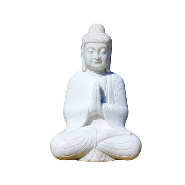Asian Hand Craved Indoor Outdoor White Stone Lotus Sitting Meditate Bu ...