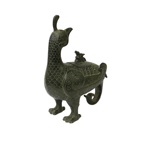 Vintage Reproduction Green Bronze Peacock Vessel – Handmade Ritual Art ...