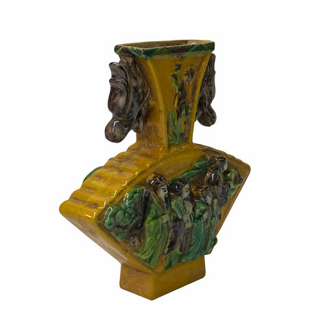 Handmade Yellow Ceramic Fan-Shaped Vase – 8 Immortals Relief Motif ws1 ...
