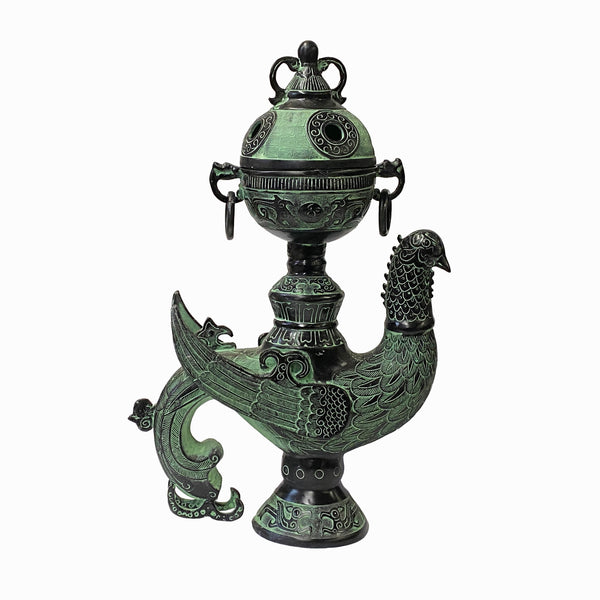 Chinese Green Black Ancient Phoenix Bird Incense Holder Display Vessel ...