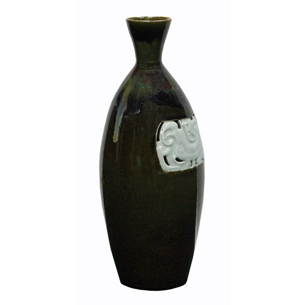 Modern Handmade Narrow Neck Vase Brown Tone Gloss Grace With Ancient P ...