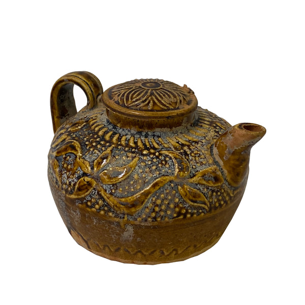 Handmade Classic Oriental Clay Ware Brown Glaze Teapot with Floral Art ...