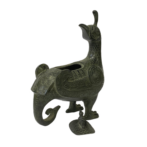 Vintage Reproduction Green Bronze Peacock Vessel – Handmade Ritual Art ...