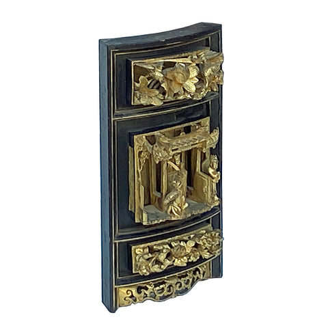 Vintage Chinese 3D Golden Lacquer Wood Carving Opera Scene Wall Panel ...