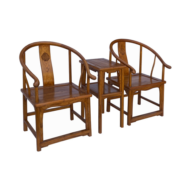 Chinese Handmade Light Brown Horseshoe Armchair Table 3 Pieces Set cs6 ...