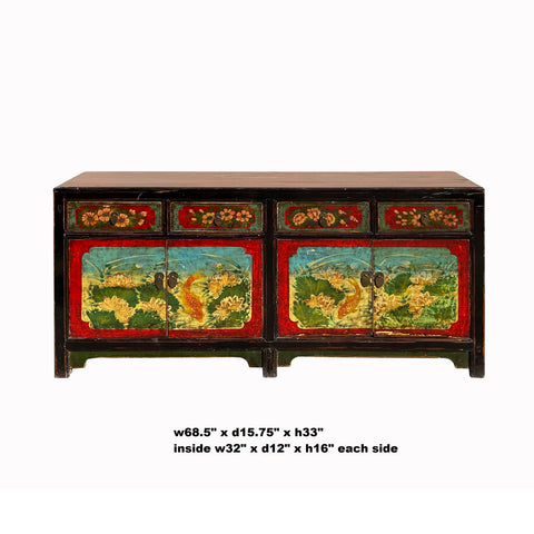 Handmade Vintage Chinese Sideboard – Lotus Pond Koi Fish Painted Sideb ...