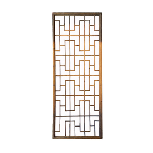 Chinese Distressed Vintage Brown Geometric Rectangular Panel Screen cs ...