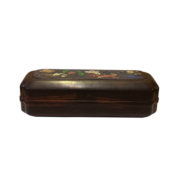 Chinese Zitan Wood MOP Inlay Motif Rectangular Storage Box Chest ws254 ...