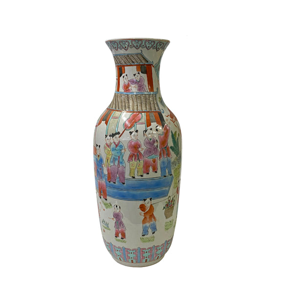 Vintage Chinese Ceramic White Porcelain Color People Graphic Vase ws28 ...