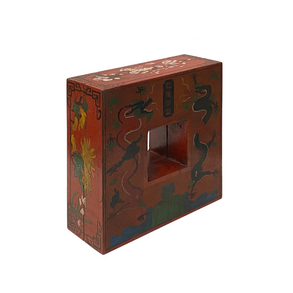 Chinese Distressed Brick Red Dragon Graphic Square Shape Box ws2292S ...