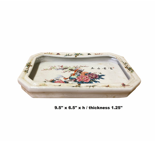 Chinese Off White Porcelain Flower Birds Rectangular Display Plate ws1 ...