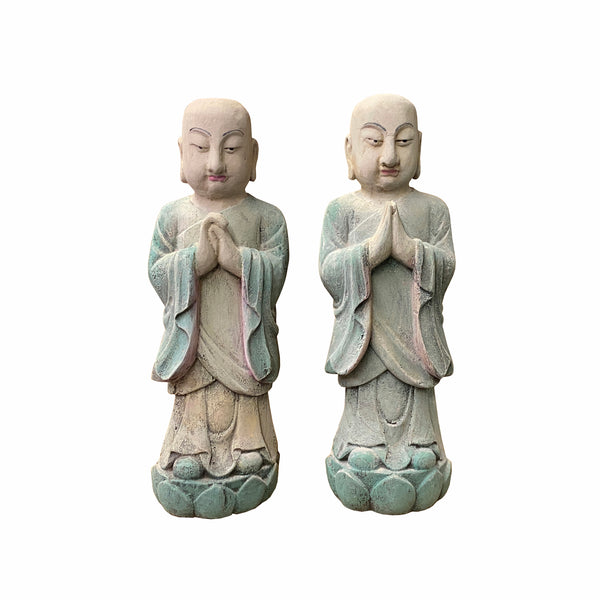 Hand-Crafted Antique Lohan Arhat Monk Statues Wooden Pair Buddhist Gua ...
