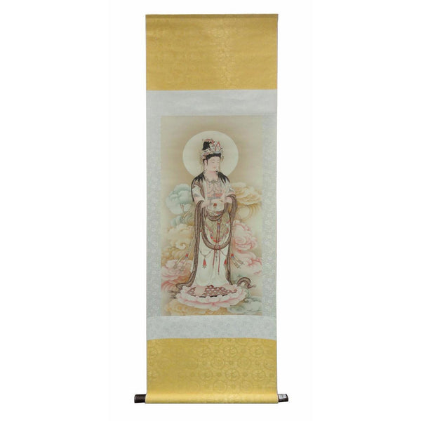 Chinese Hand Painted Lotus Kwan Yin Motif Scroll Painting JZ190S ...
