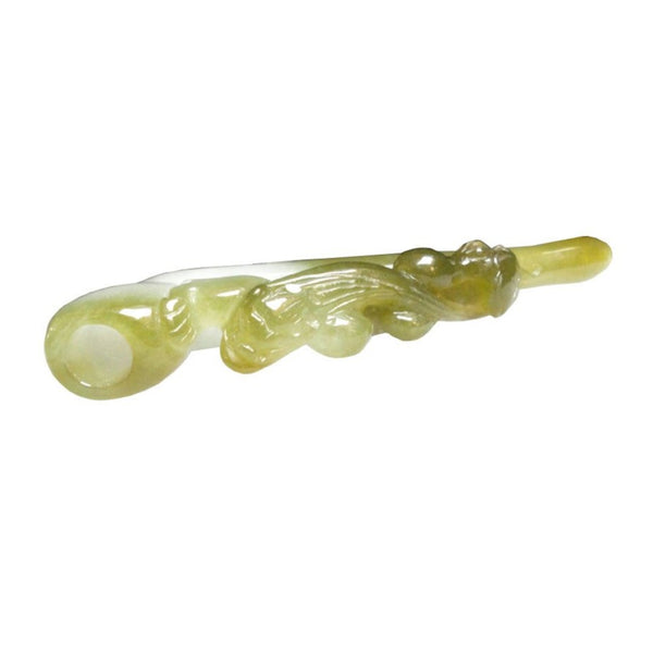 Traditional Chinese Carved Natural Green Jade Pipe With Dragon And Luy ...