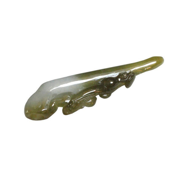 Traditional Chinese Carved Natural Green Jade Pipe With Dragon And Luy ...