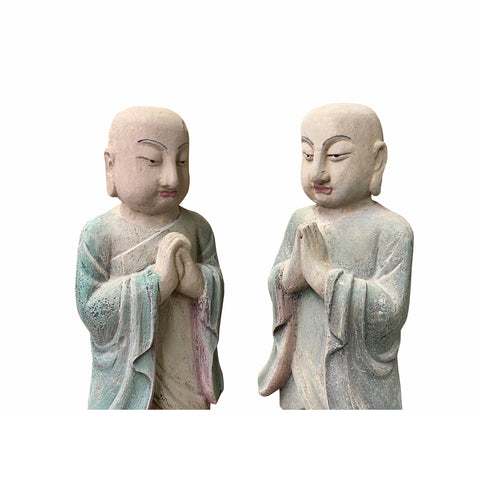 Hand-Crafted Antique Lohan Arhat Monk Statues Wooden Pair Buddhist Gua ...
