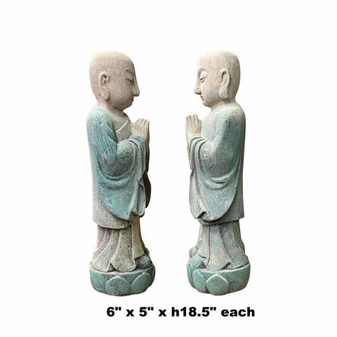 Hand-Crafted Antique Lohan Arhat Monk Statues Wooden Pair Buddhist Gua ...