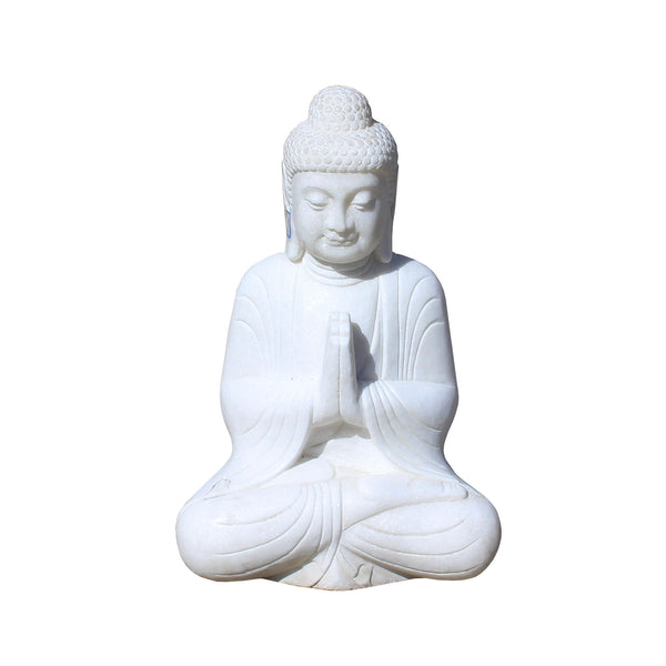 Asian Hand Craved Indoor Outdoor White Stone Lotus Sitting Meditate Bu ...